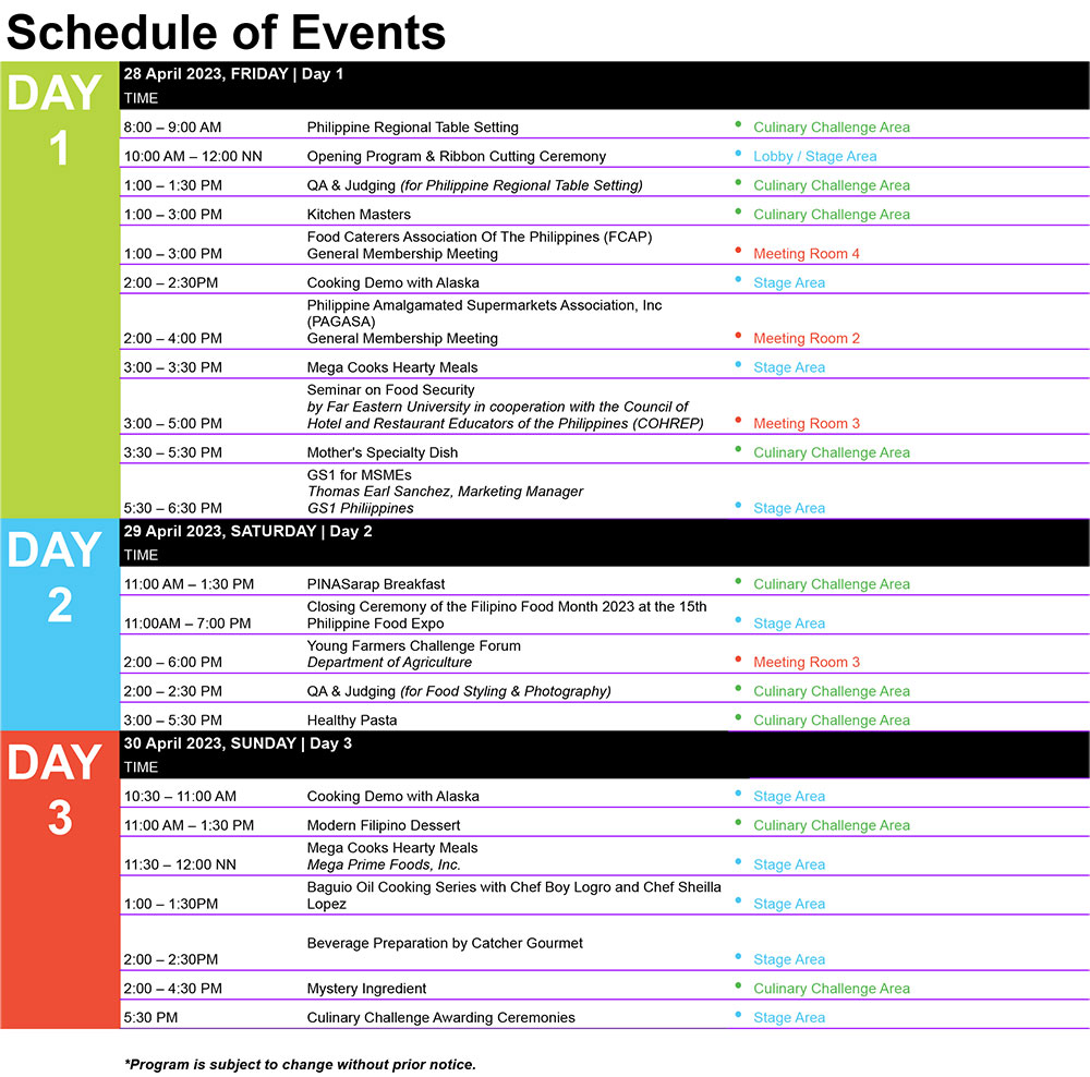 15th Philippine Food Expo 2023 | SEMINAR DEMO SCHEDULE